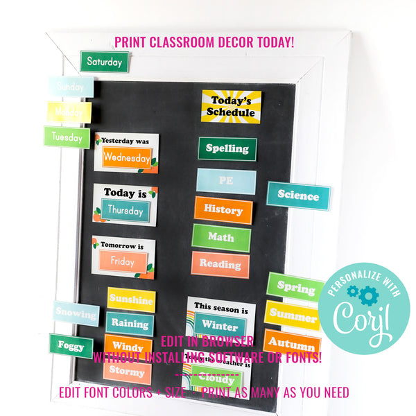 Classroom Daily Schedule Cards | Classroom Weather Cards | Printable B ...