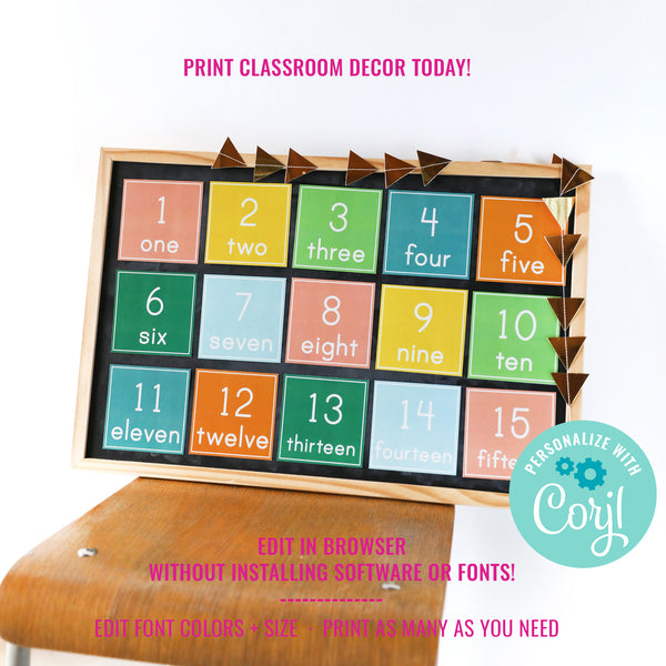 Number Posters for Classroom | Number Poster for Kids | Retro Numbers ...