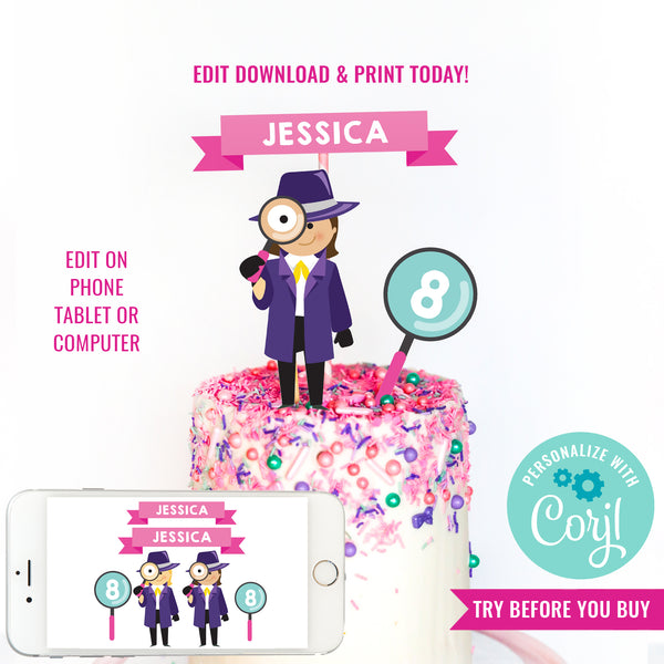 Detective Party Cake Topper for Girls | Secret Agent Birthday Party Ca ...