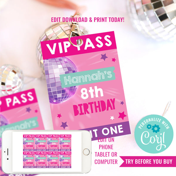 DJ Disco Bunny Birthday Party VIP Lanyard Pass | DJ Disco Bunny Rabbit ...