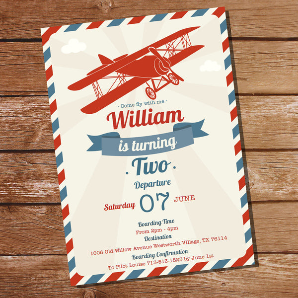 Vintage Airplane Birthday Party Printable Invitation – Sunshine Parties