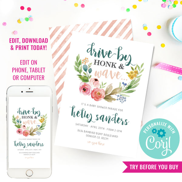 Drive By Baby Shower Invitation | Quarantine Girl Shower – Sunshine Parties