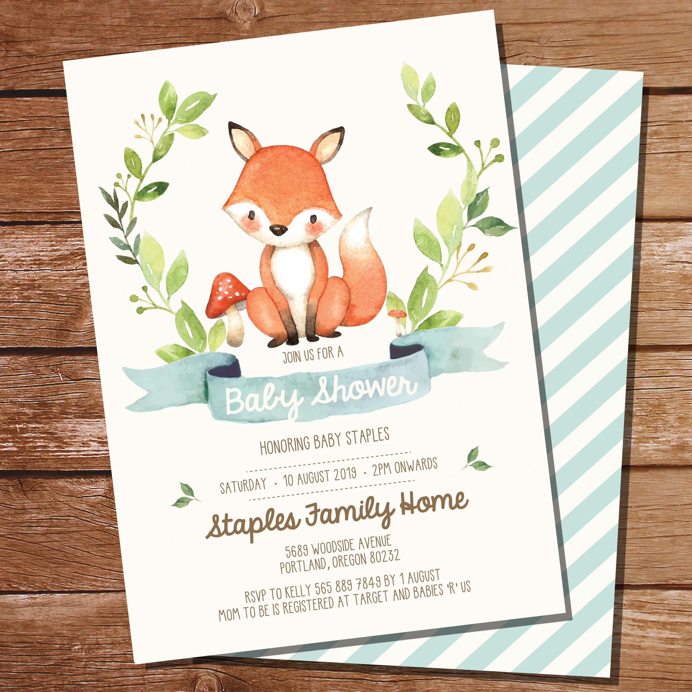 Fox Printable Invitations Editable Woodland Creatures Baby Shower