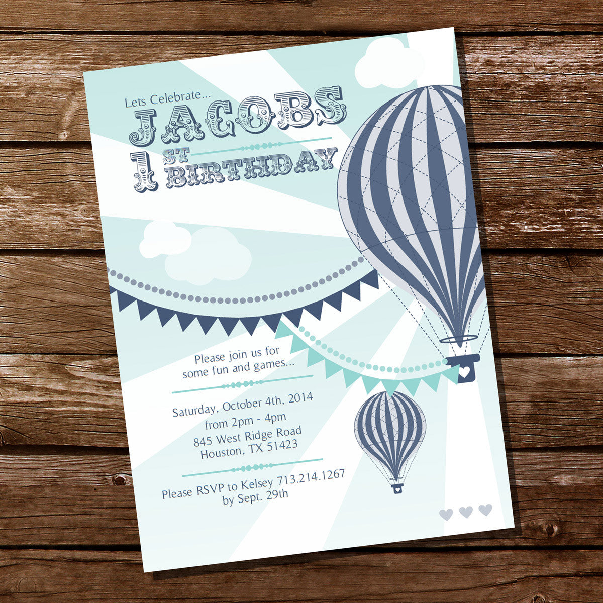 Air Balloon Invitations Hot Air Balloon Birthday Children's Birthday