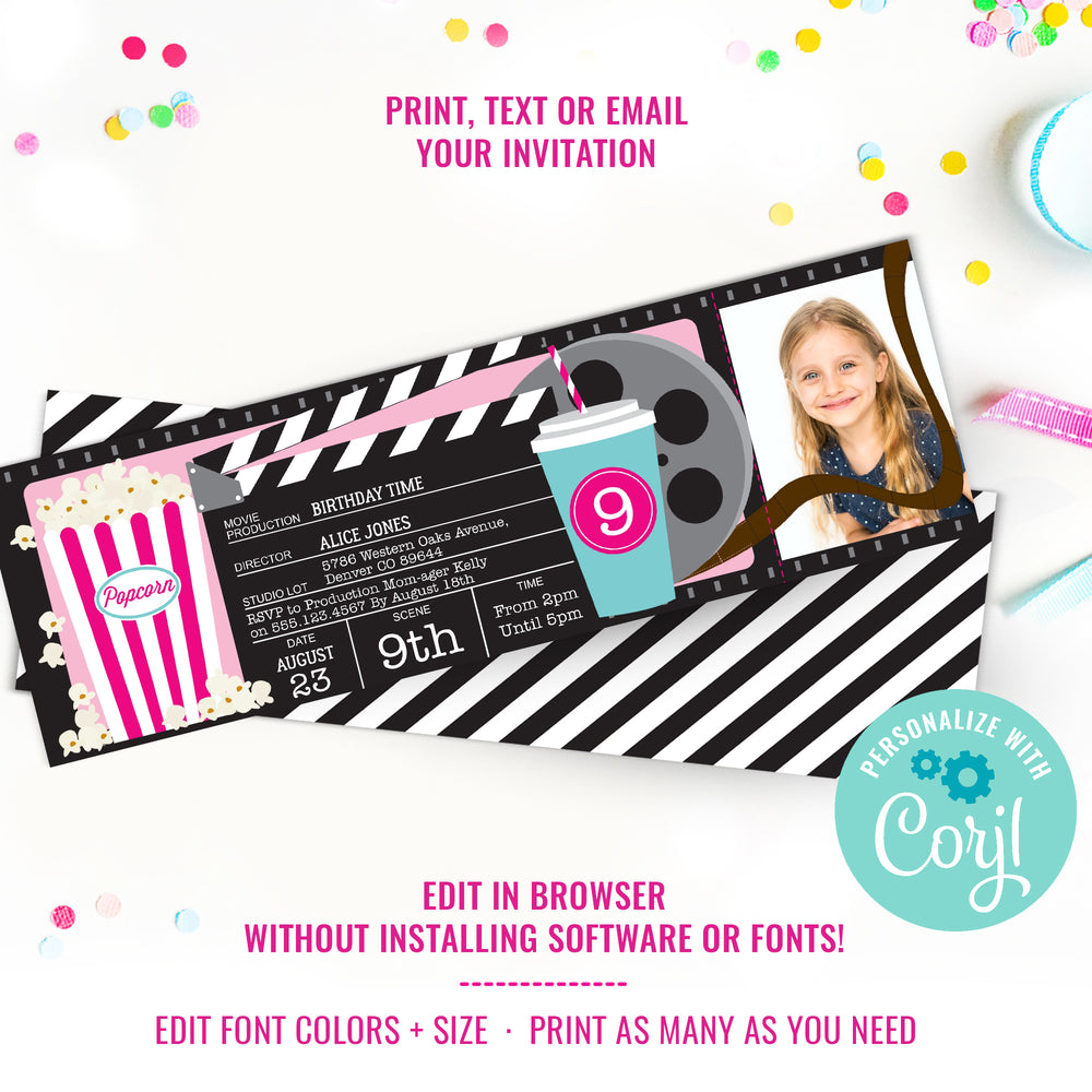 Movie Theme Invitation Wording Movie Invitations, Theater Invitations