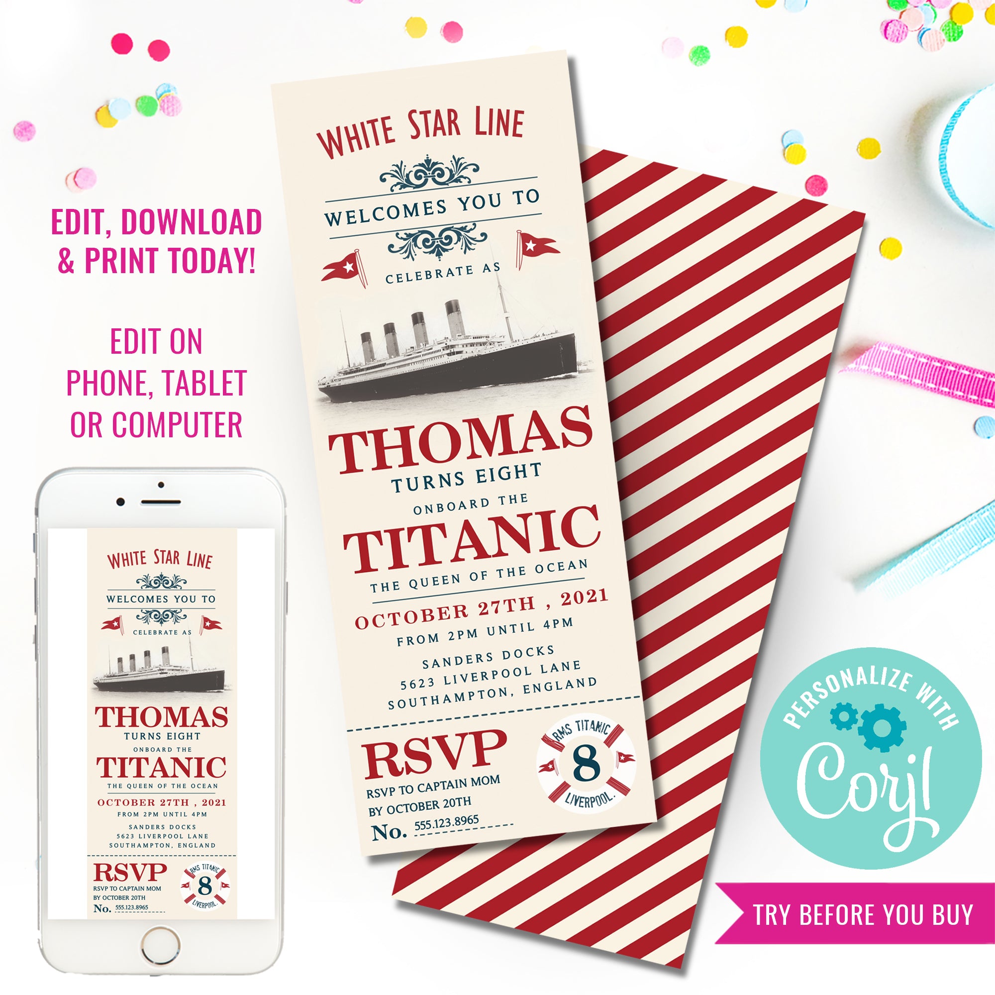 Titanic Printable Invitation TITANIC LAUNCH Invitation Card To Launch