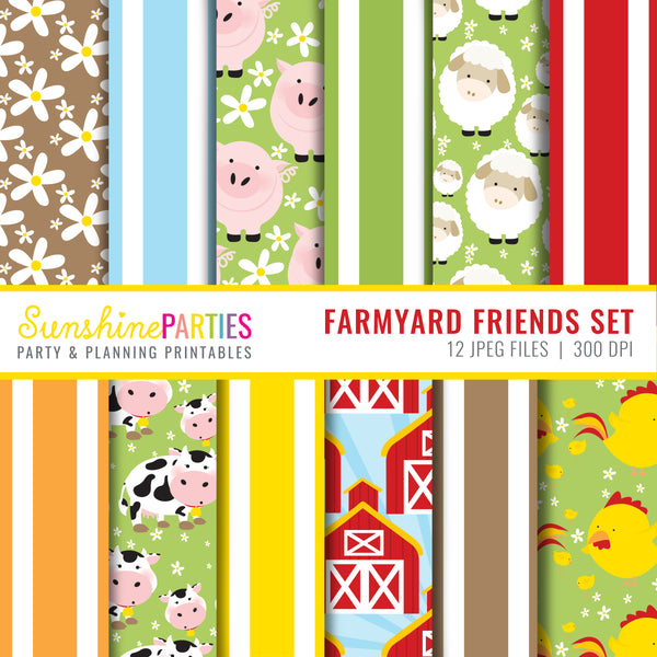 Farmyard Digital Paper Set | Digital Paper Bundle | Bold, Cute Farmyar ...