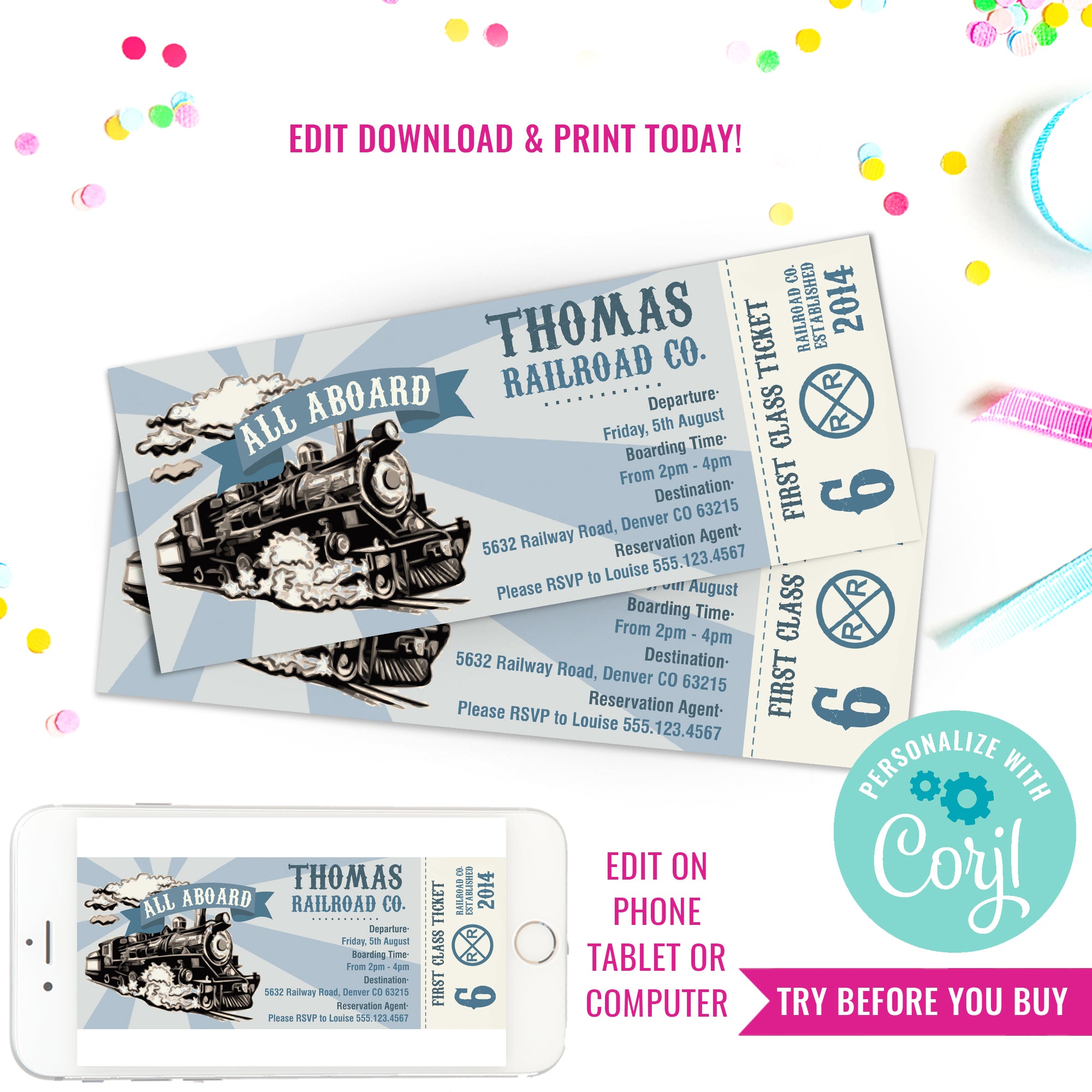 Train Ticket Invitations Diy Free Ticket Templates, Editable And